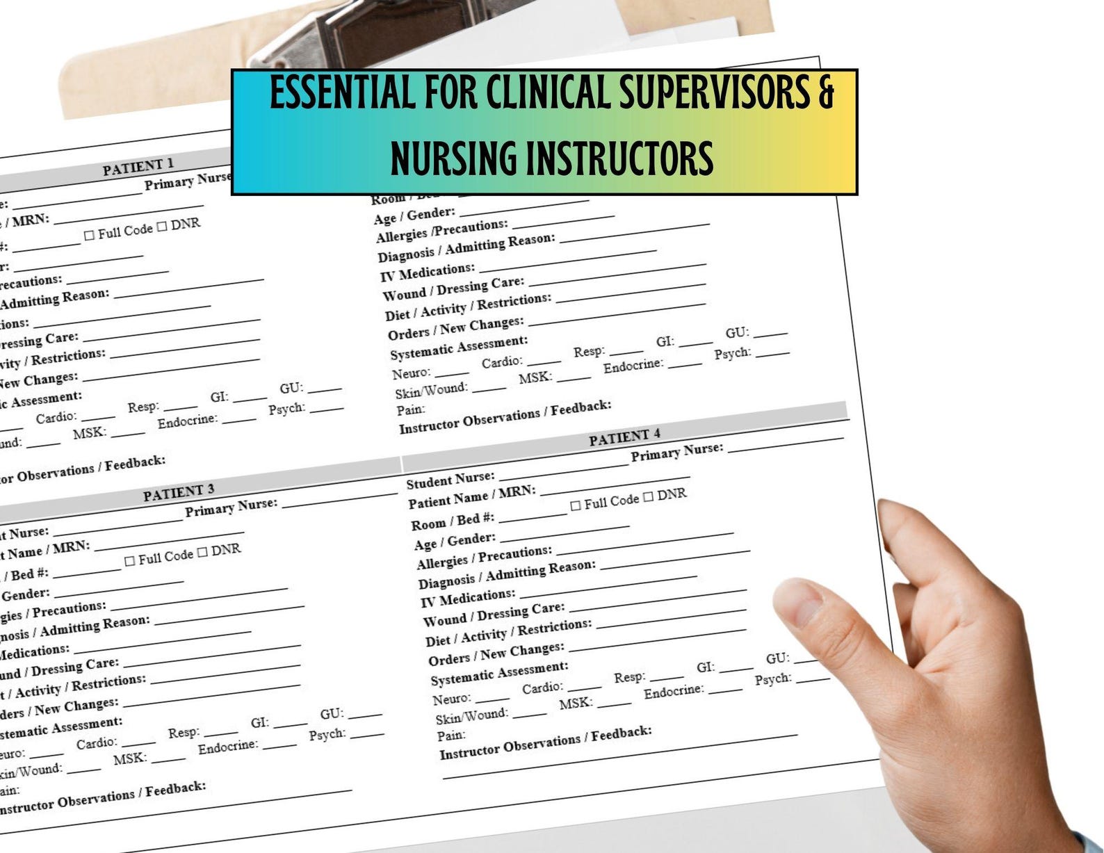 Clinical Instructor Patient Info Sheet – Editable Nursing Template for ...