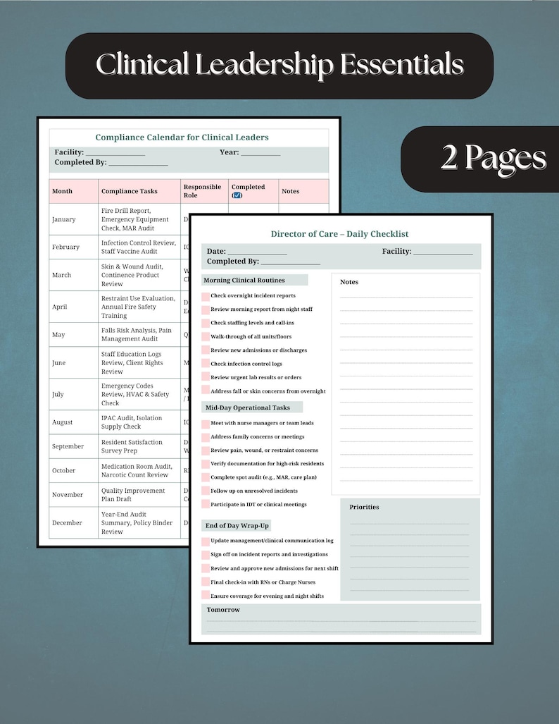 Nurse Manager Daily Checklist , Doc Daily Task List , Director of Care ...