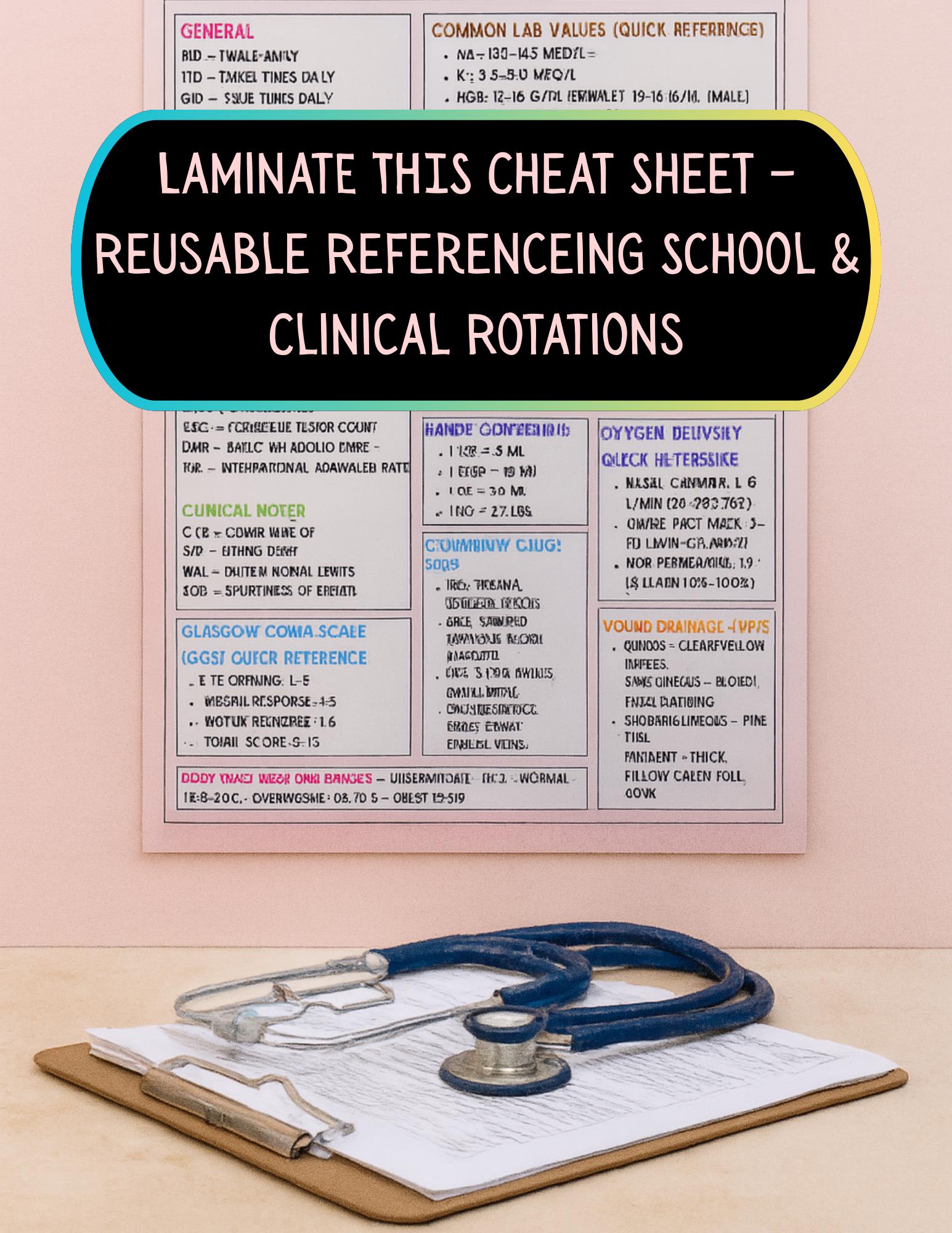 Nursing Cheat Sheet Printable, Nursing Student Quick Reference Guide ...