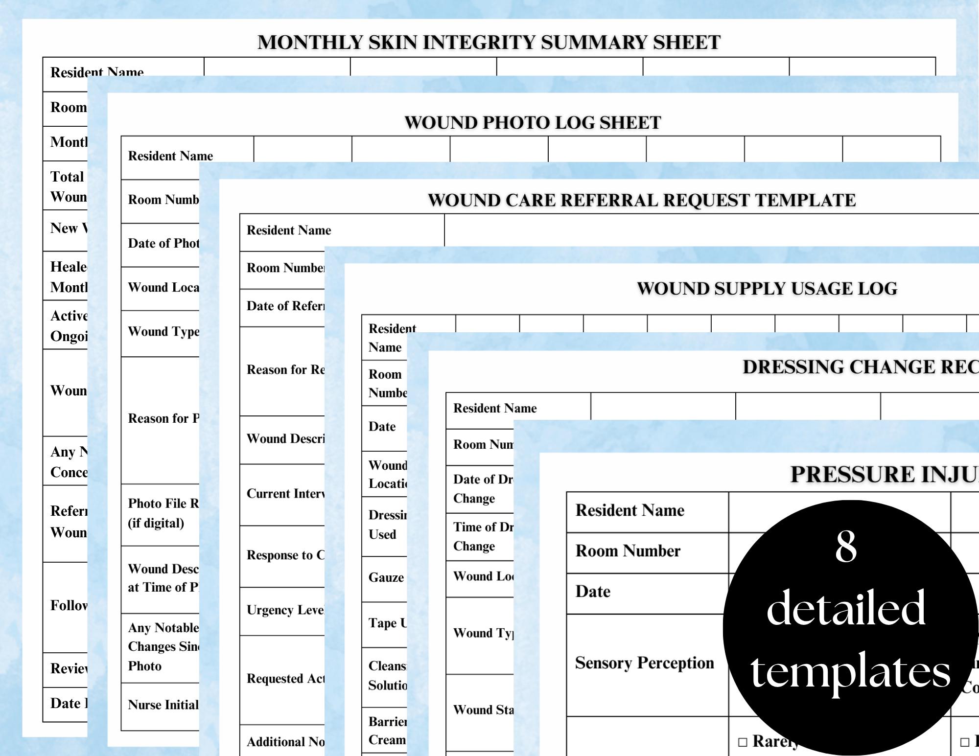 Wound Care Documentation Forms for Nurses, Printable Skin Integrity ...