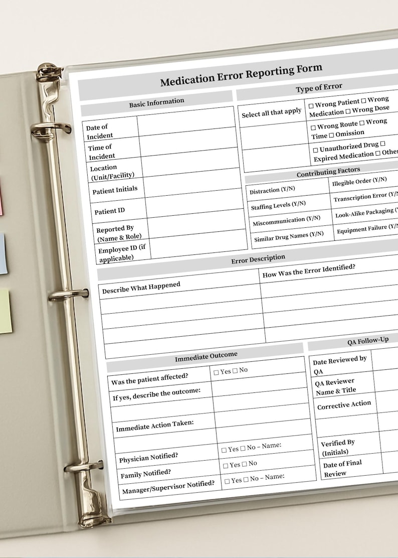 Medication Error Reporting Form for Nurses, Medication Error Incident ...