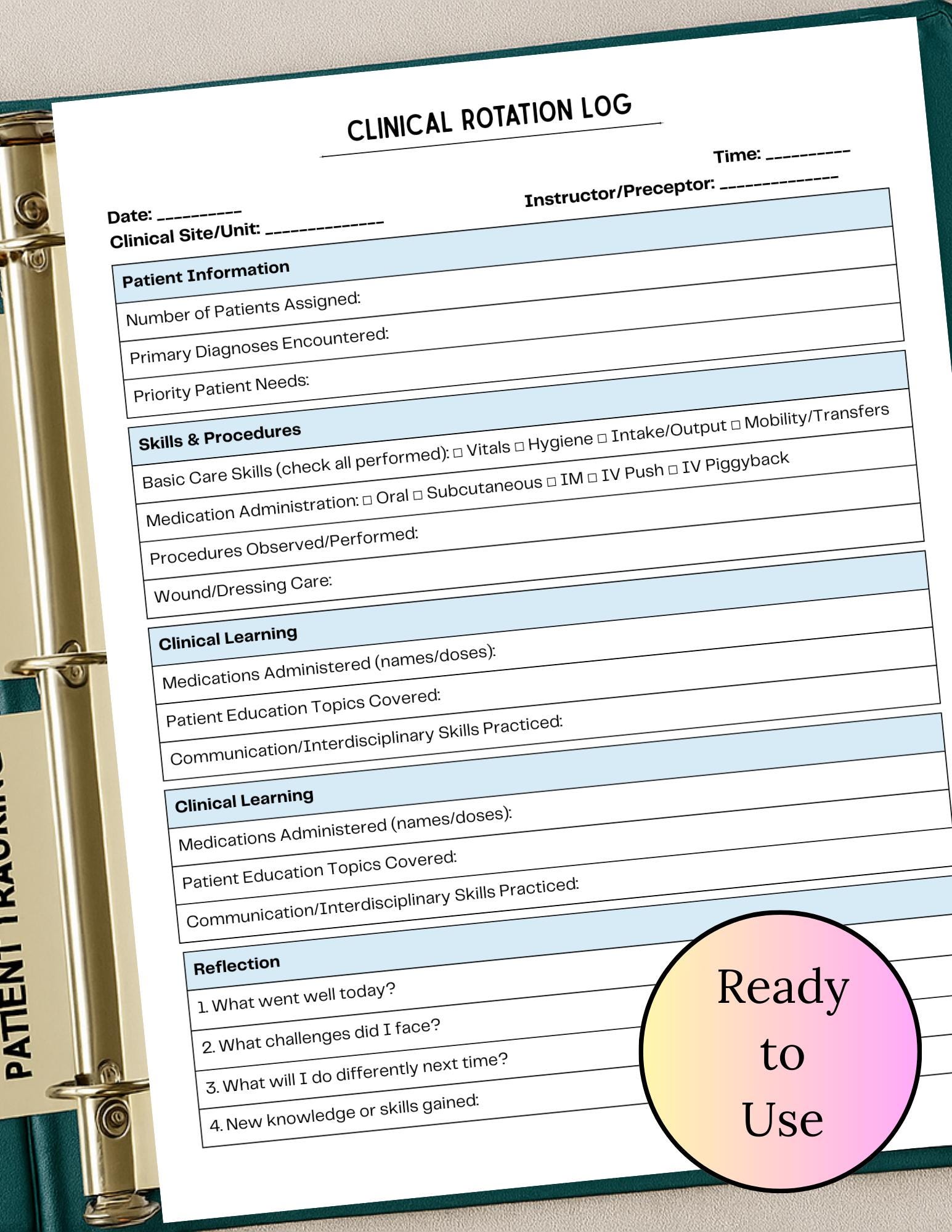 Clinical Rotation Log Printable, Nursing Student Clinical Log Sheet PDF ...