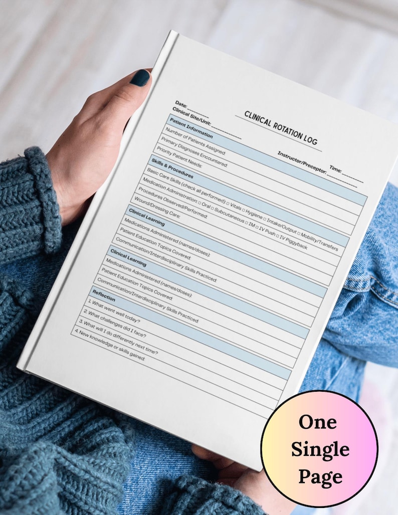 Clinical Rotation Log Printable, Nursing Student Clinical Log Sheet PDF, Skills & Reflection ...