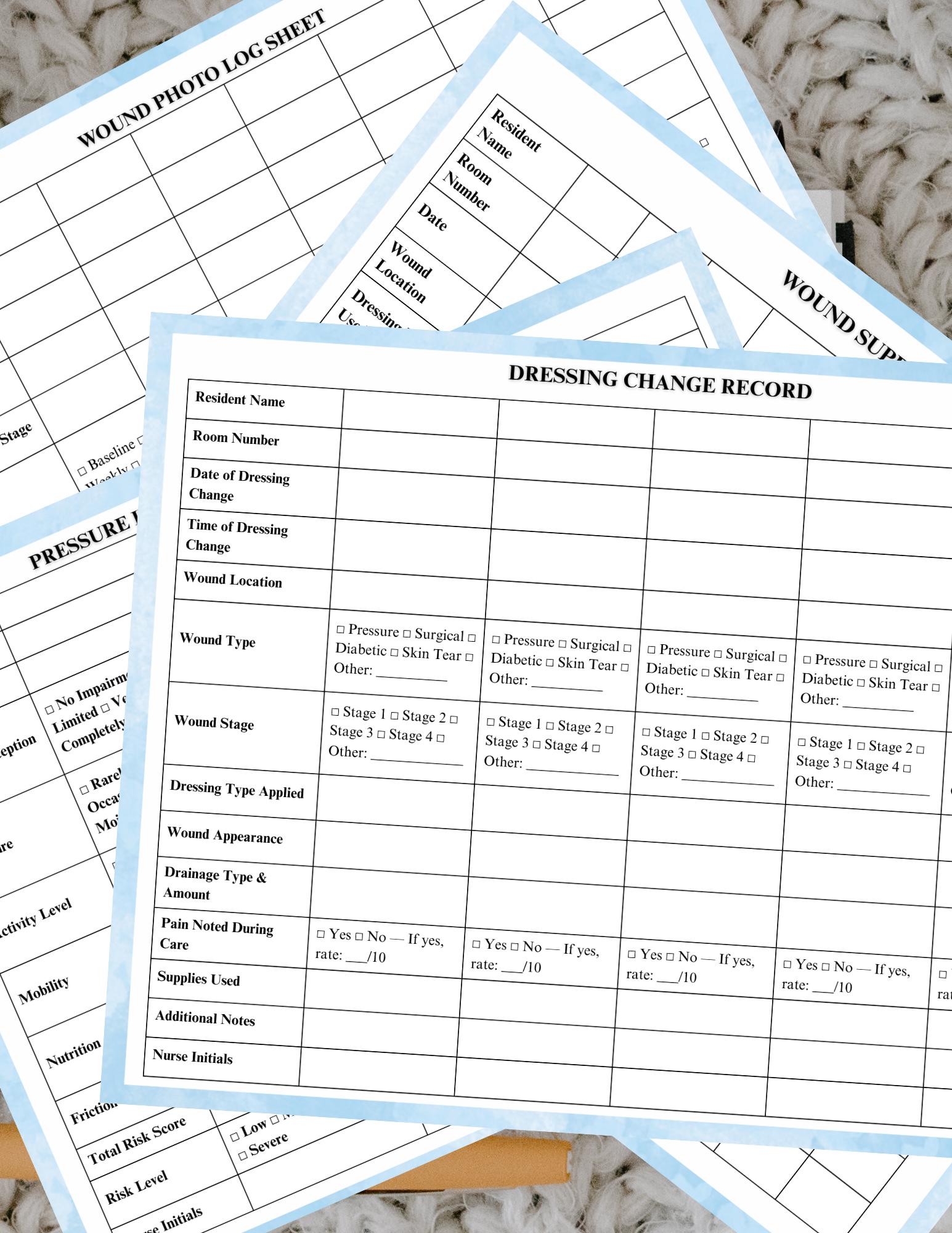 Wound Care Documentation Forms for Nurses, Printable Skin Integrity ...