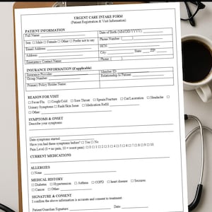 Printable Urgent Care New Patient Registration Form for Walk in Clinics ...
