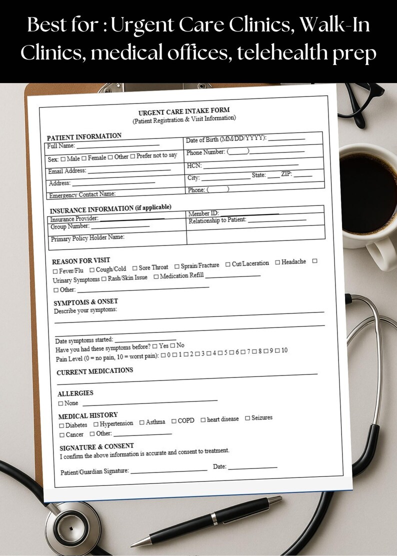 Printable Urgent Care New Patient Registration Form for Walk in Clinics ...