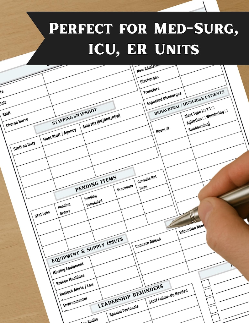 Charge Nurse Report Sheet Bundle, Printable Handoff Report and ...