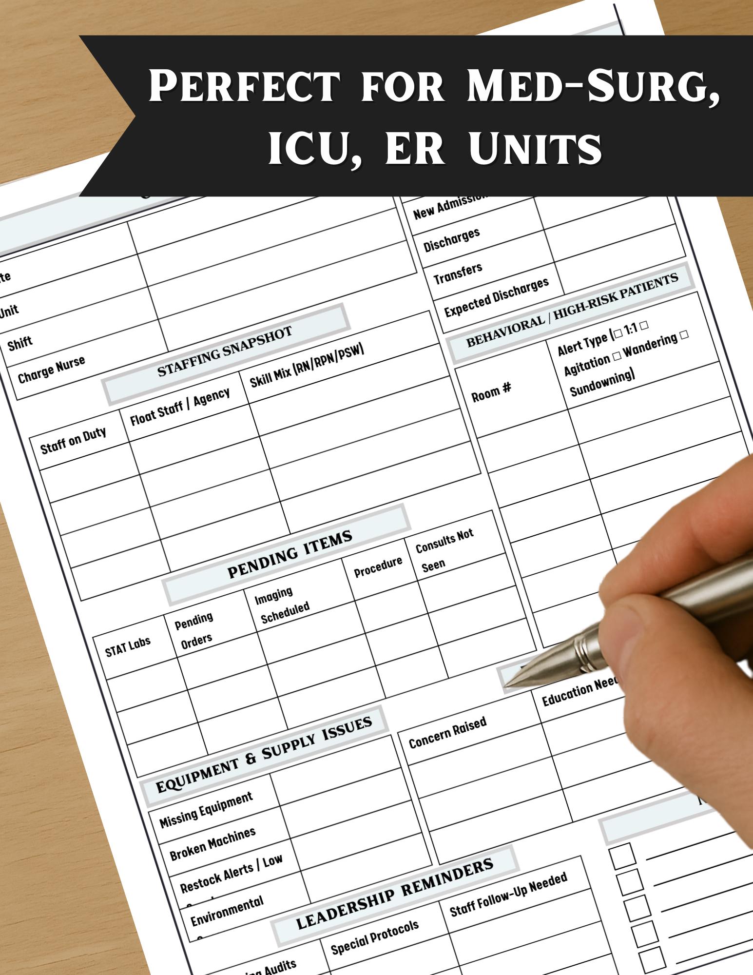 Charge Nurse Report Sheet Bundle, Printable Handoff Report and ...