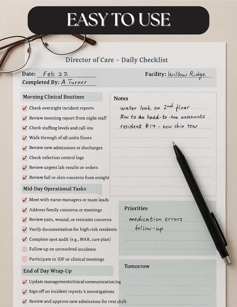 Nurse Manager Daily Checklist , Doc Daily Task List , Director of Care ...