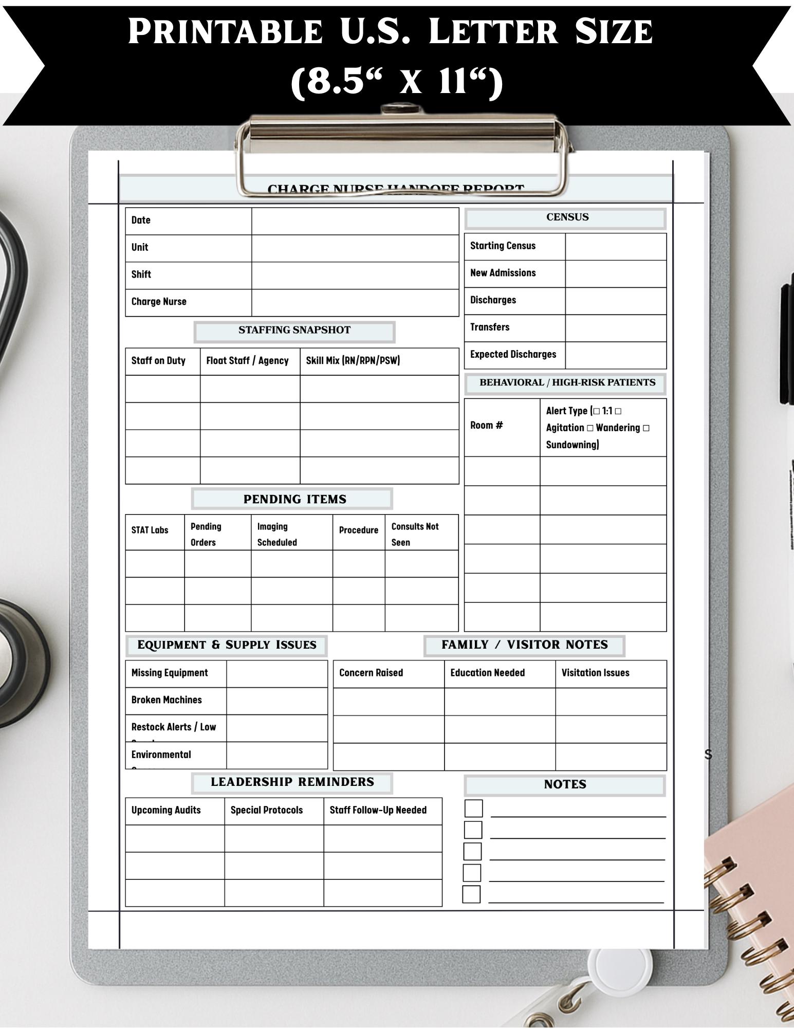 Charge Nurse Report Sheet Bundle, Printable Handoff Report and ...
