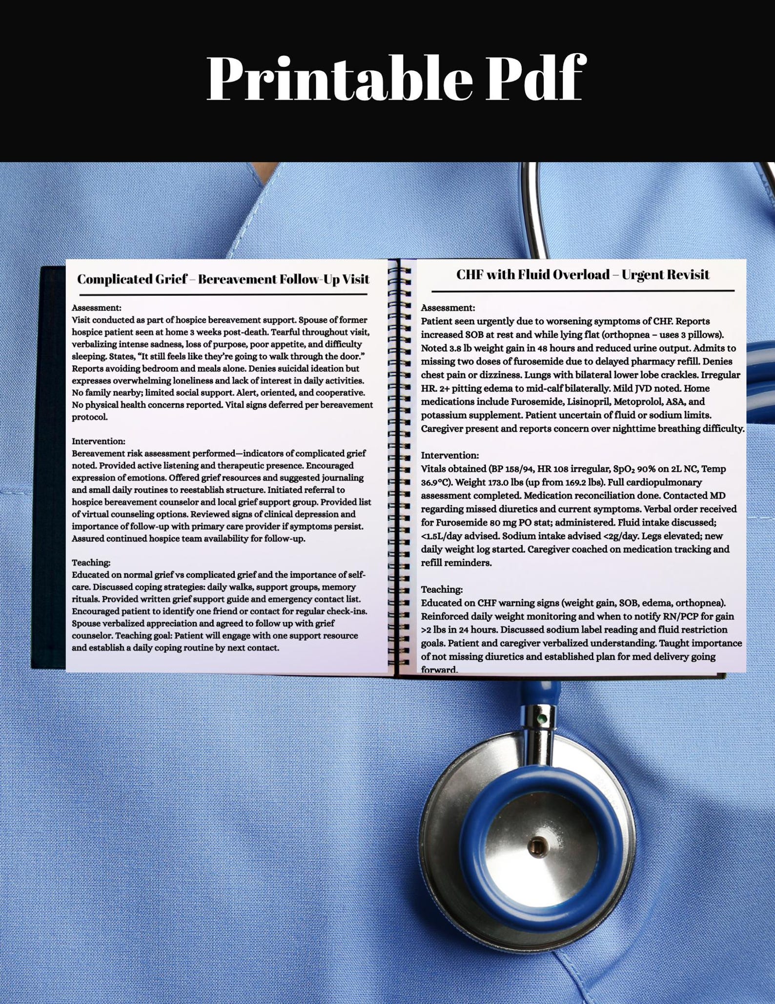 Home Health Nursing Notes Bundle, Printable Charting Templates, 25 Real ...