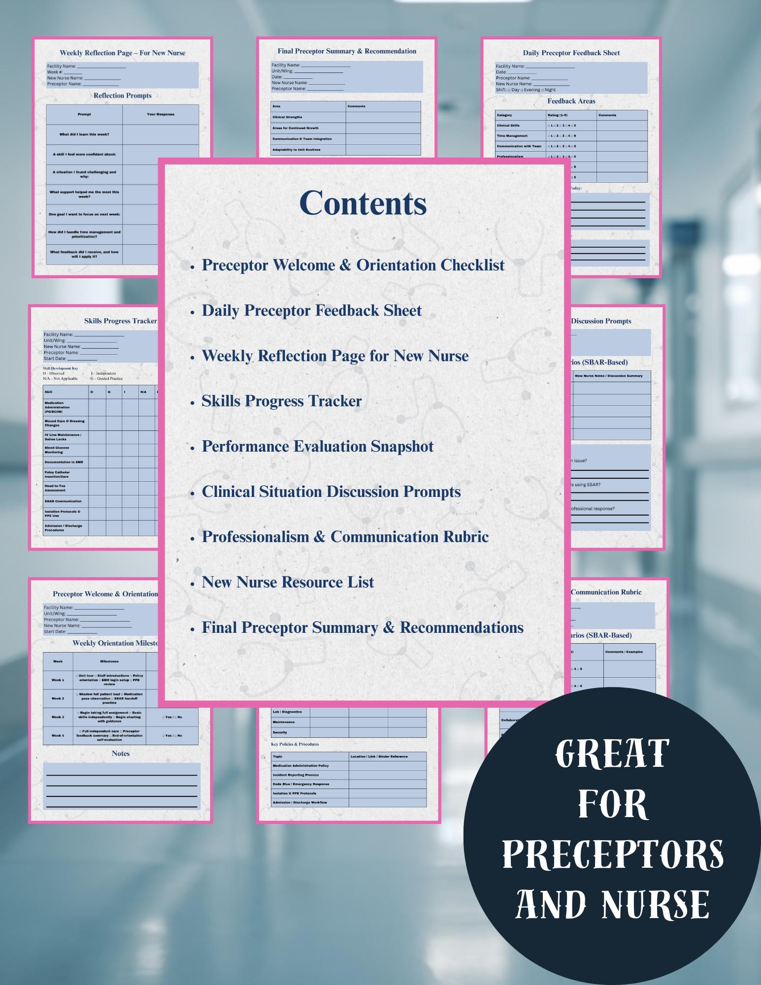 Preceptor Nurse Onboarding Toolkit, New Grad Nurse Orientation Binder ...