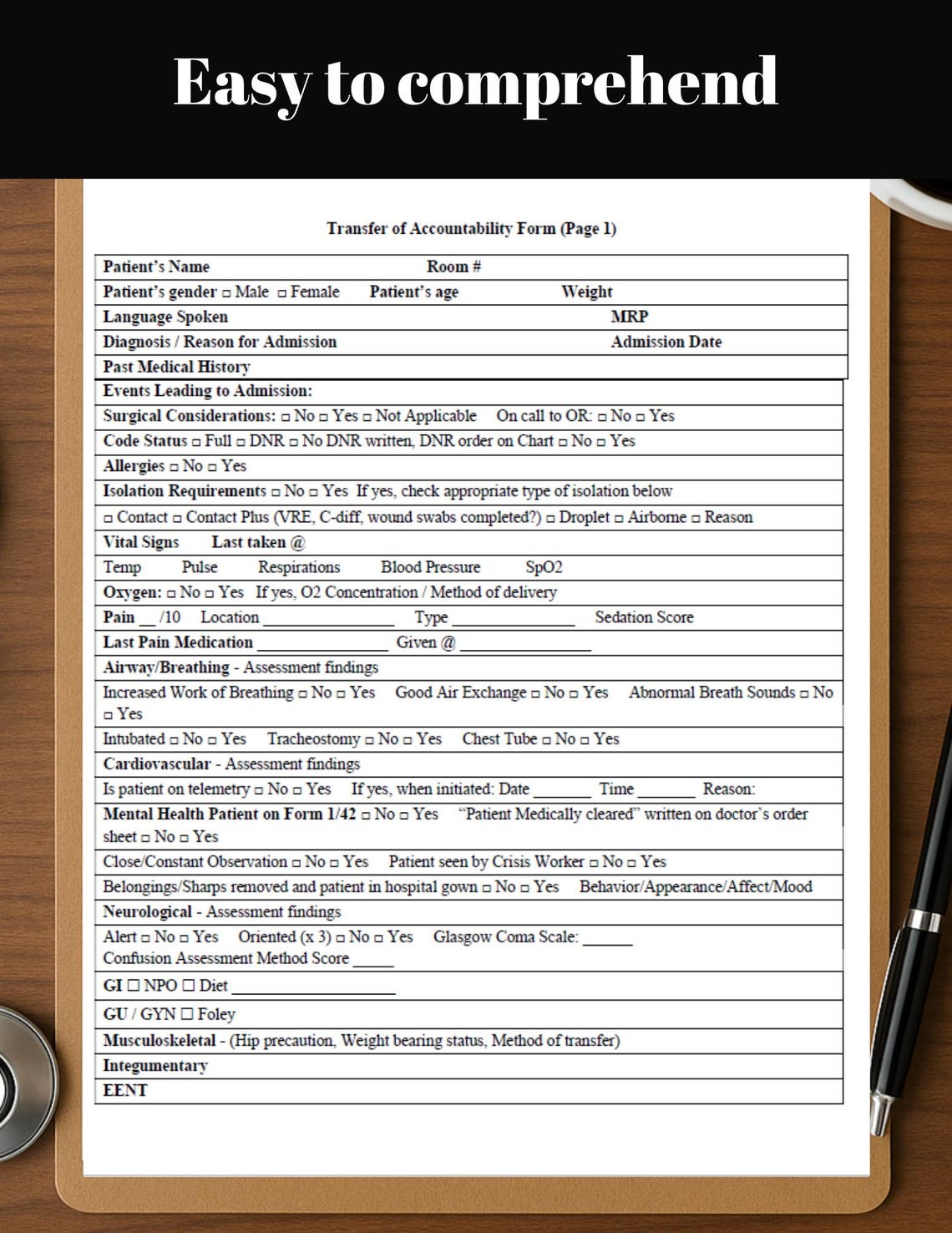 Patient Transfer of Accountability Printable Pdf Form, Nurse Handover ...