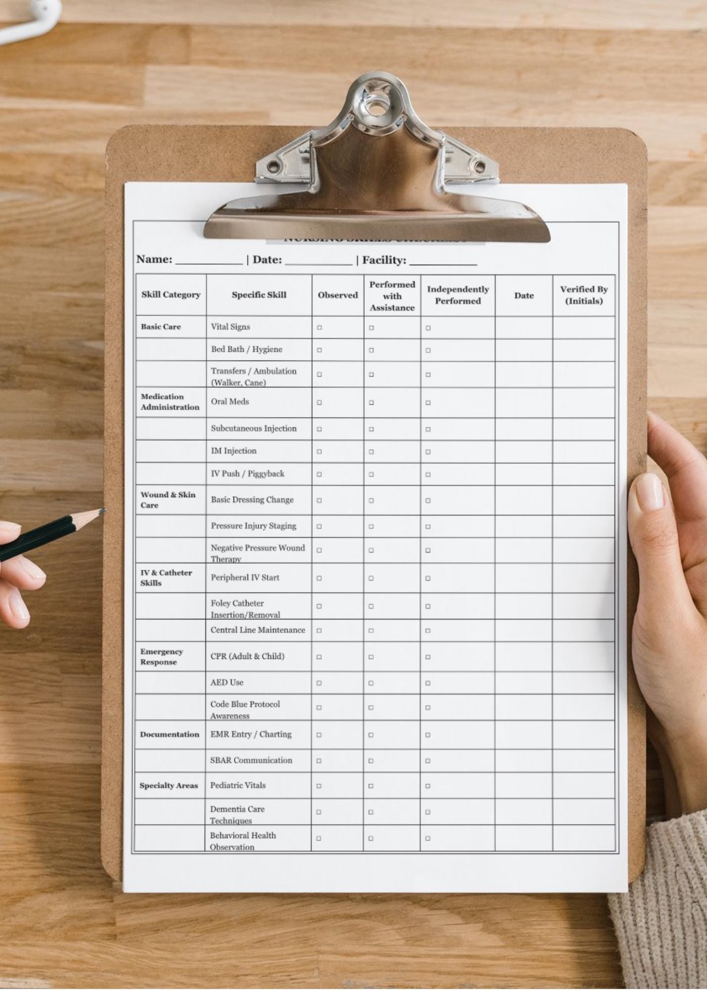 Editable Nursing Skills Checklist Template, Printable Nursing Skills ...
