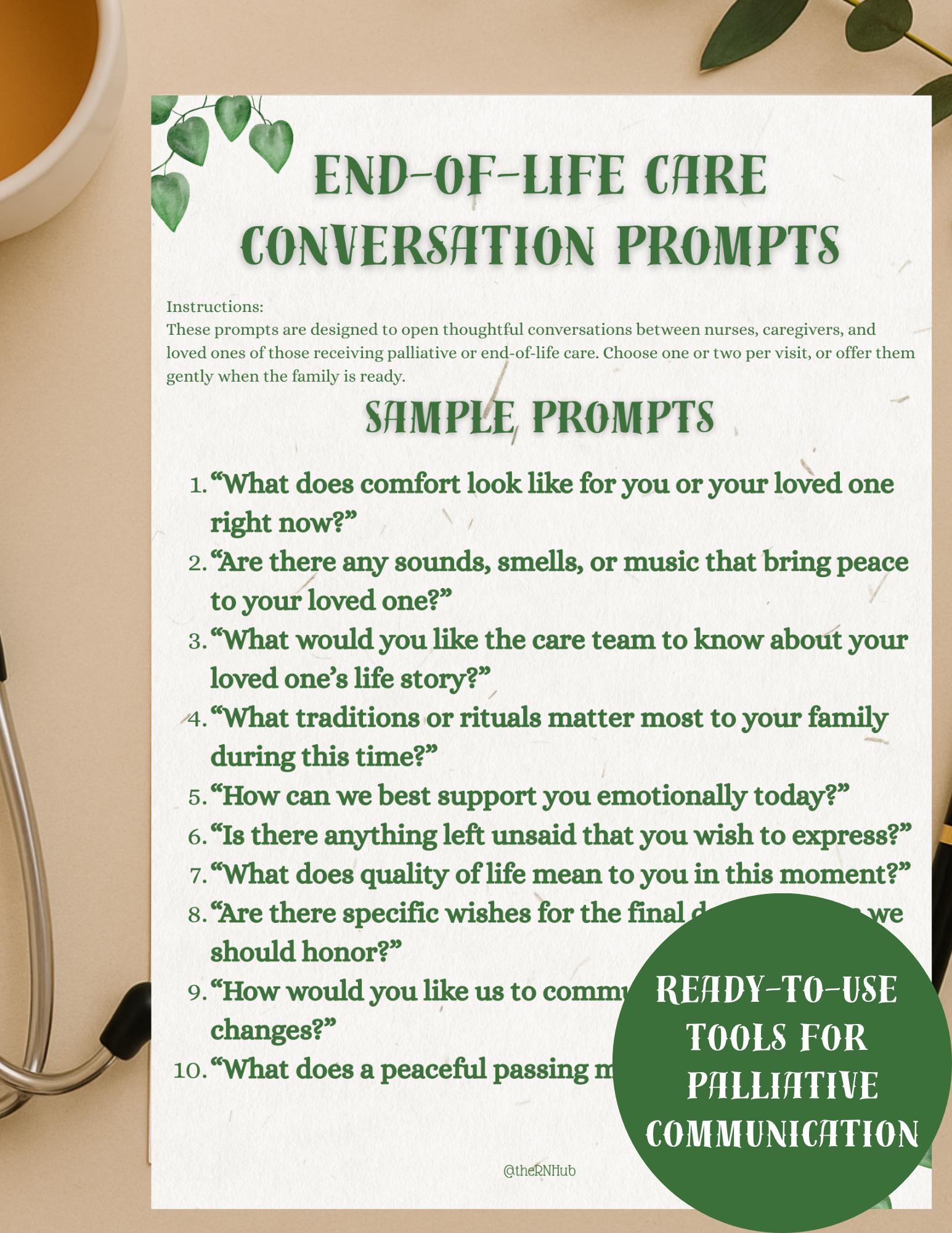 End-of-life Care Prompts, Nurse Reflection Cards, Palliative ...