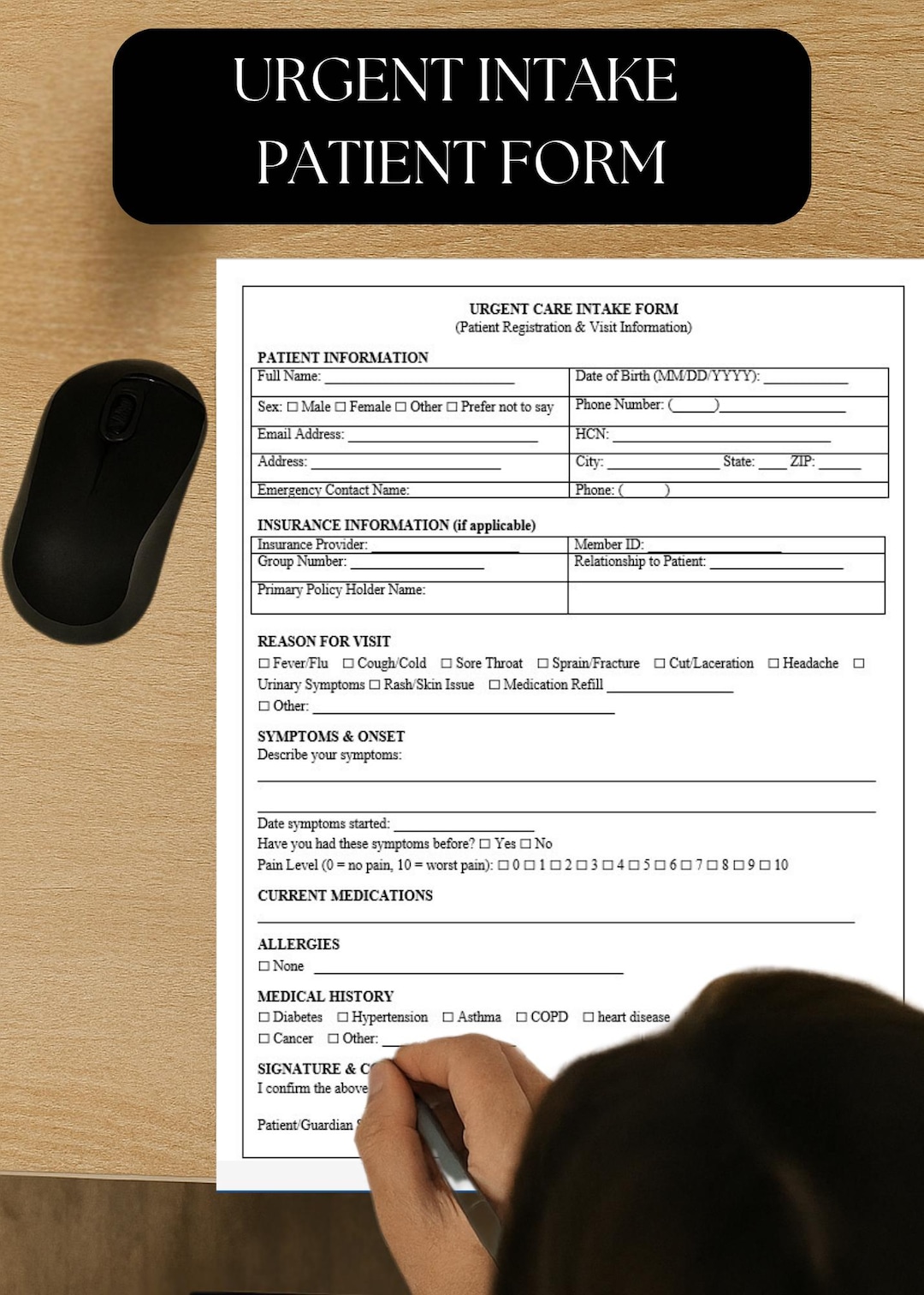 Printable Urgent Care New Patient Registration Form for Walk in Clinics ...