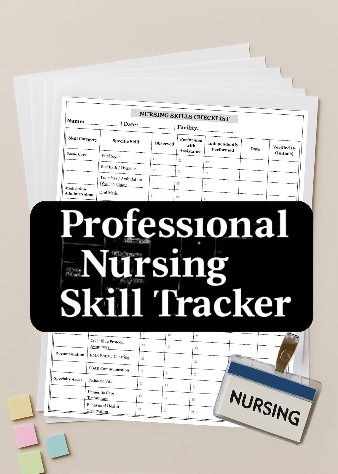 Editable Nursing Skills Checklist Template, Printable Nursing Skills ...