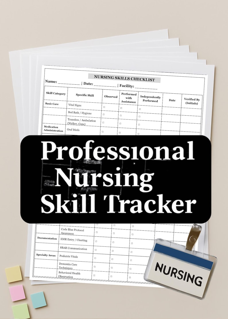 Editable Nursing Skills Checklist Template, Printable Nursing Skills ...