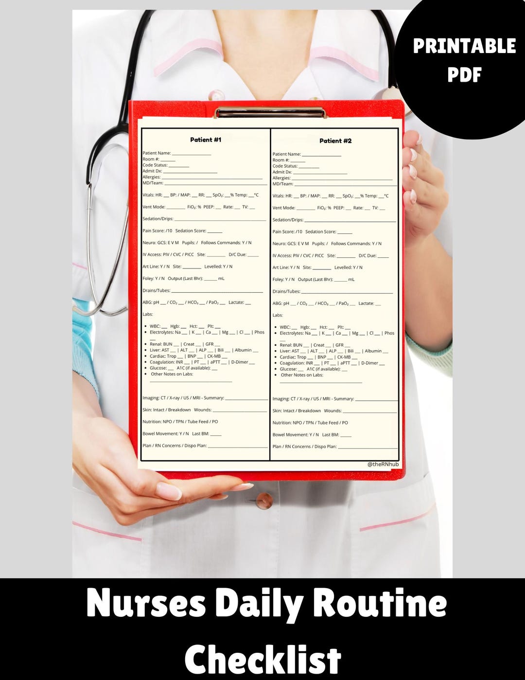 ICU Nurse Report Sheet, Printable Med Surg Shift Checklist, Nurse Daily ...