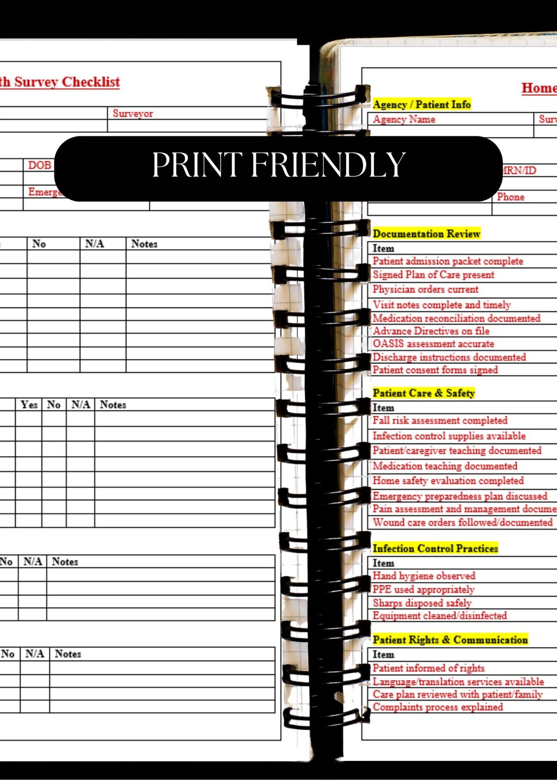 Home Health Survey Checklist, Editable Word Document, Nursing Form ...