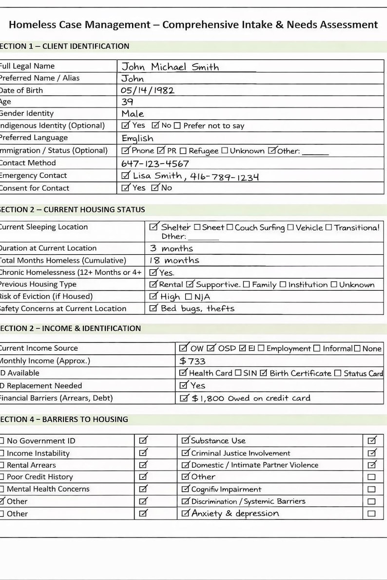 Homeless Case Management Intake Template | Housing & Risk Assessment ...