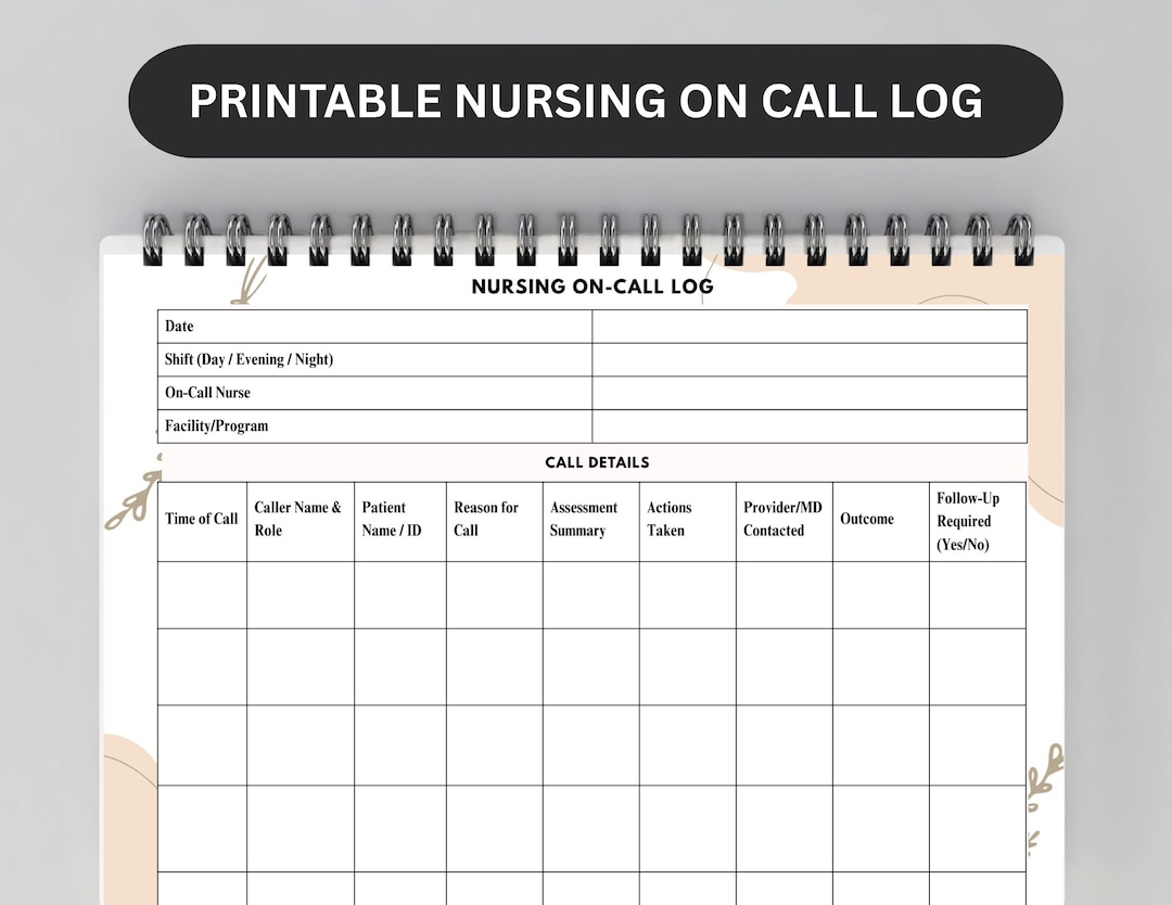 Nursing On-call Log Template Landscape | Printable Nurse Call Sheet PDF | Clinical Call ...