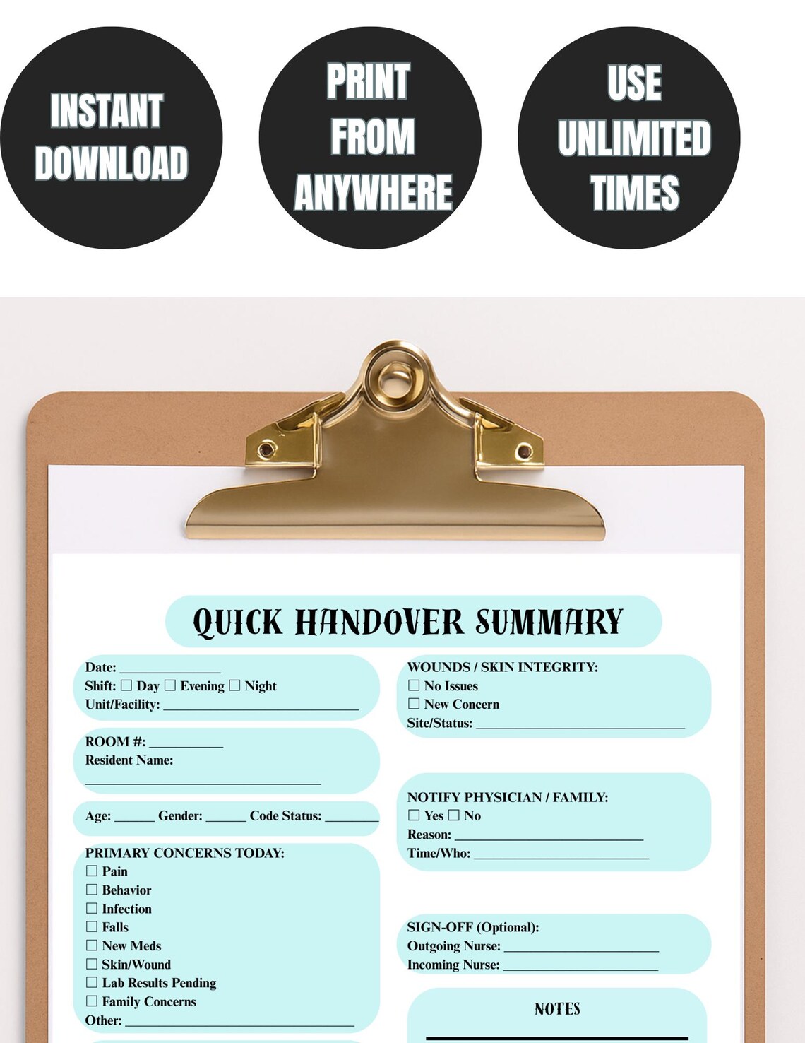 Nursing Shift Report Bundle, LTC Report Sheets, Editable Nurse Handover ...