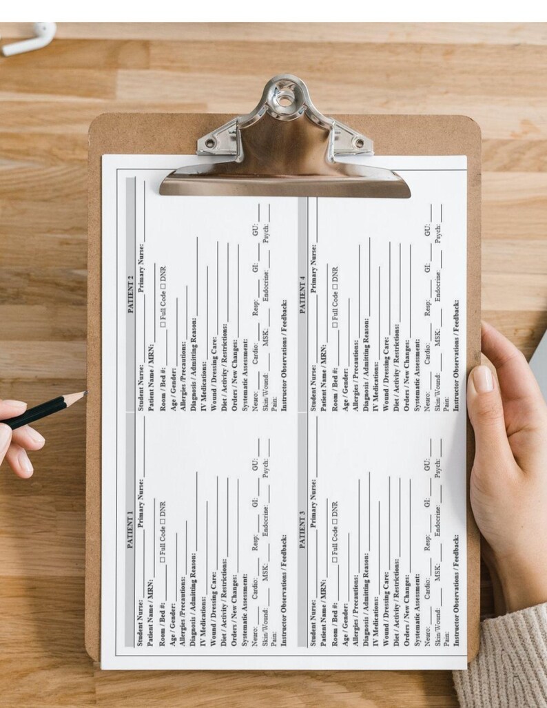 Clinical Instructor Patient Info Sheet – Editable Nursing Template for ...