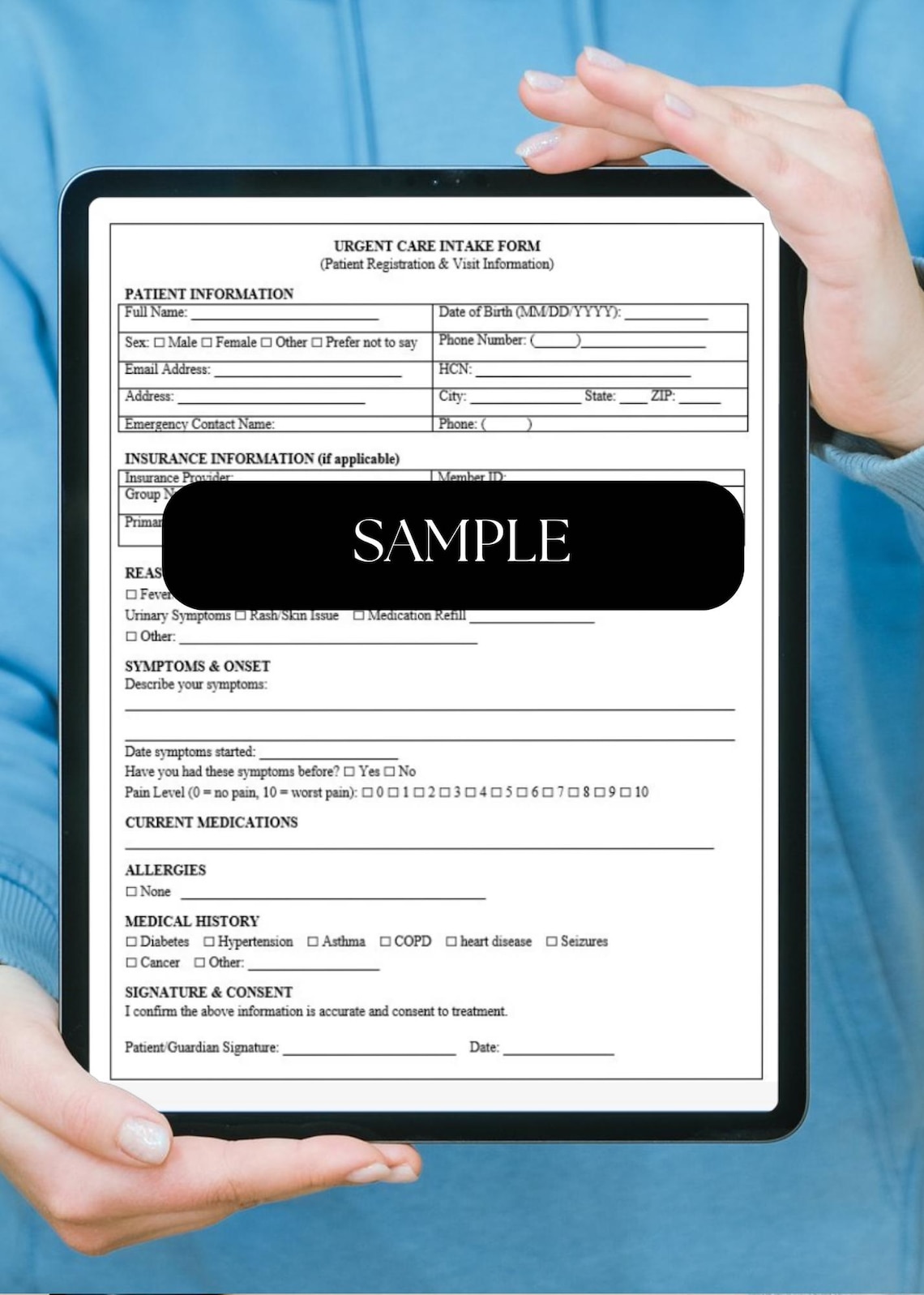 Printable Urgent Care New Patient Registration Form for Walk in Clinics ...
