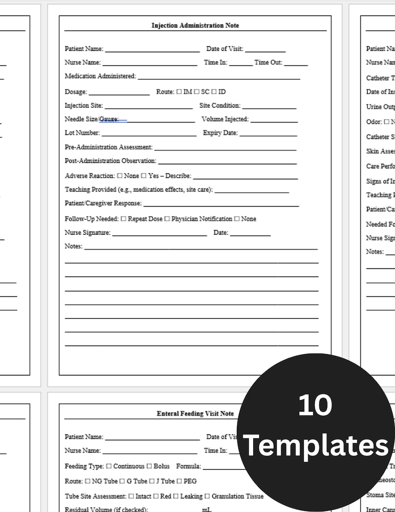Home Health Nurse Documentation Template, Editable Printable SNF Notes ...