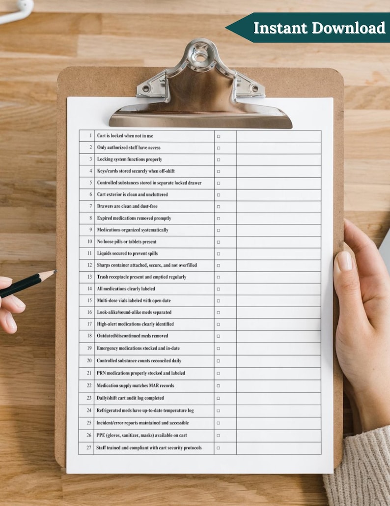 Medication Cart Audit Checklist, Fillable PDF, Nursing Form, LTC ...