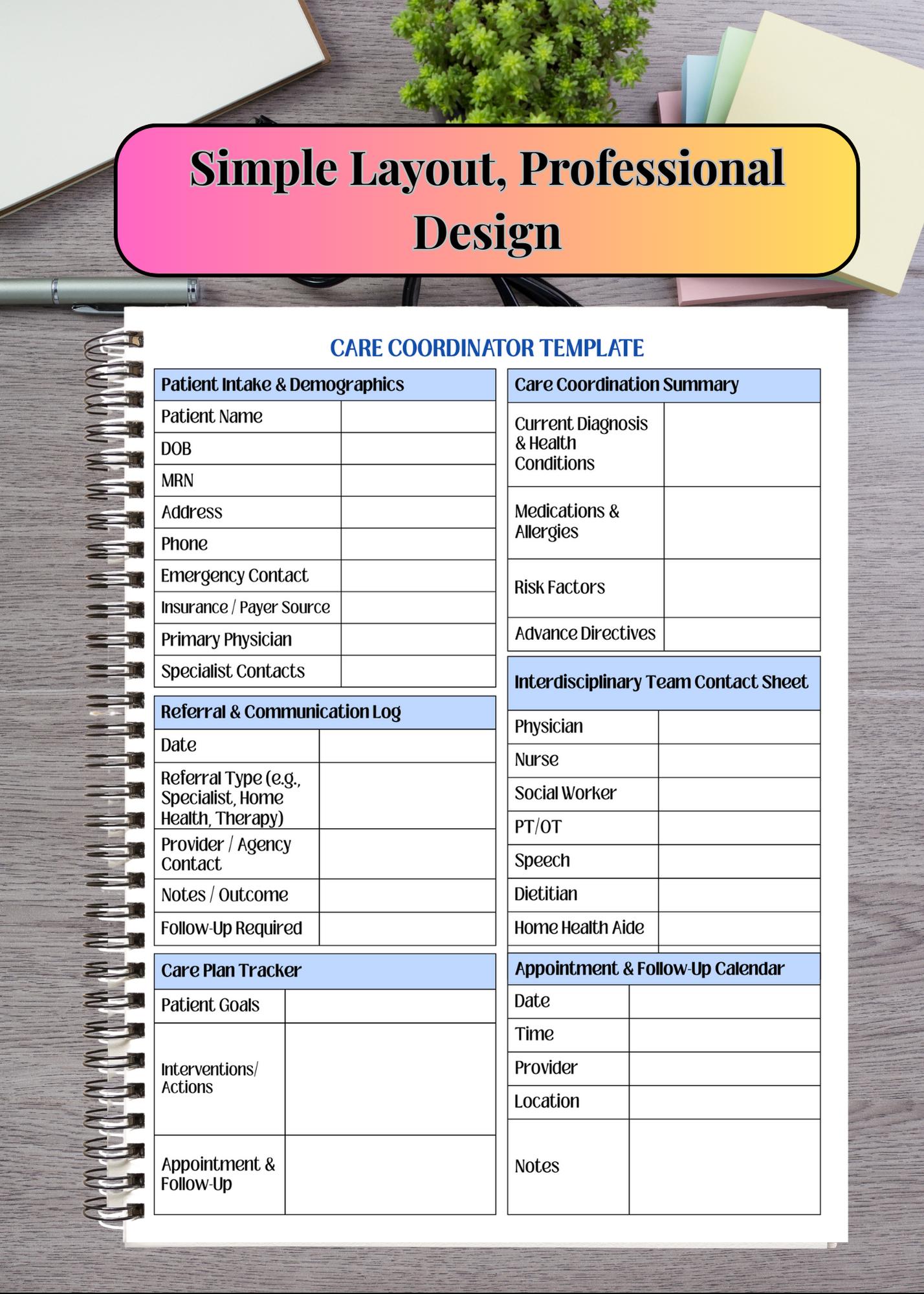 Printable Nursing Care Coordinator Template for Case Managers in ...