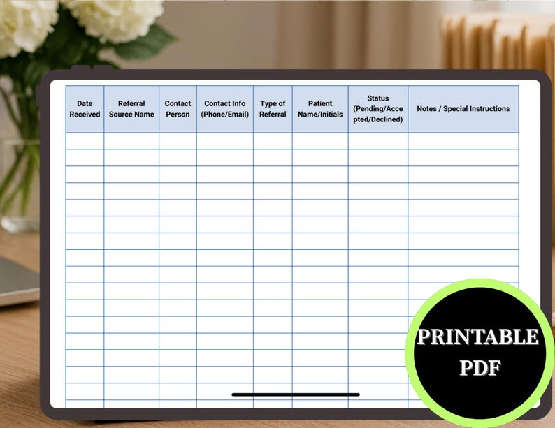 Hospice Referral Source Tracker, Printable Hospice Intake Log, Non ...