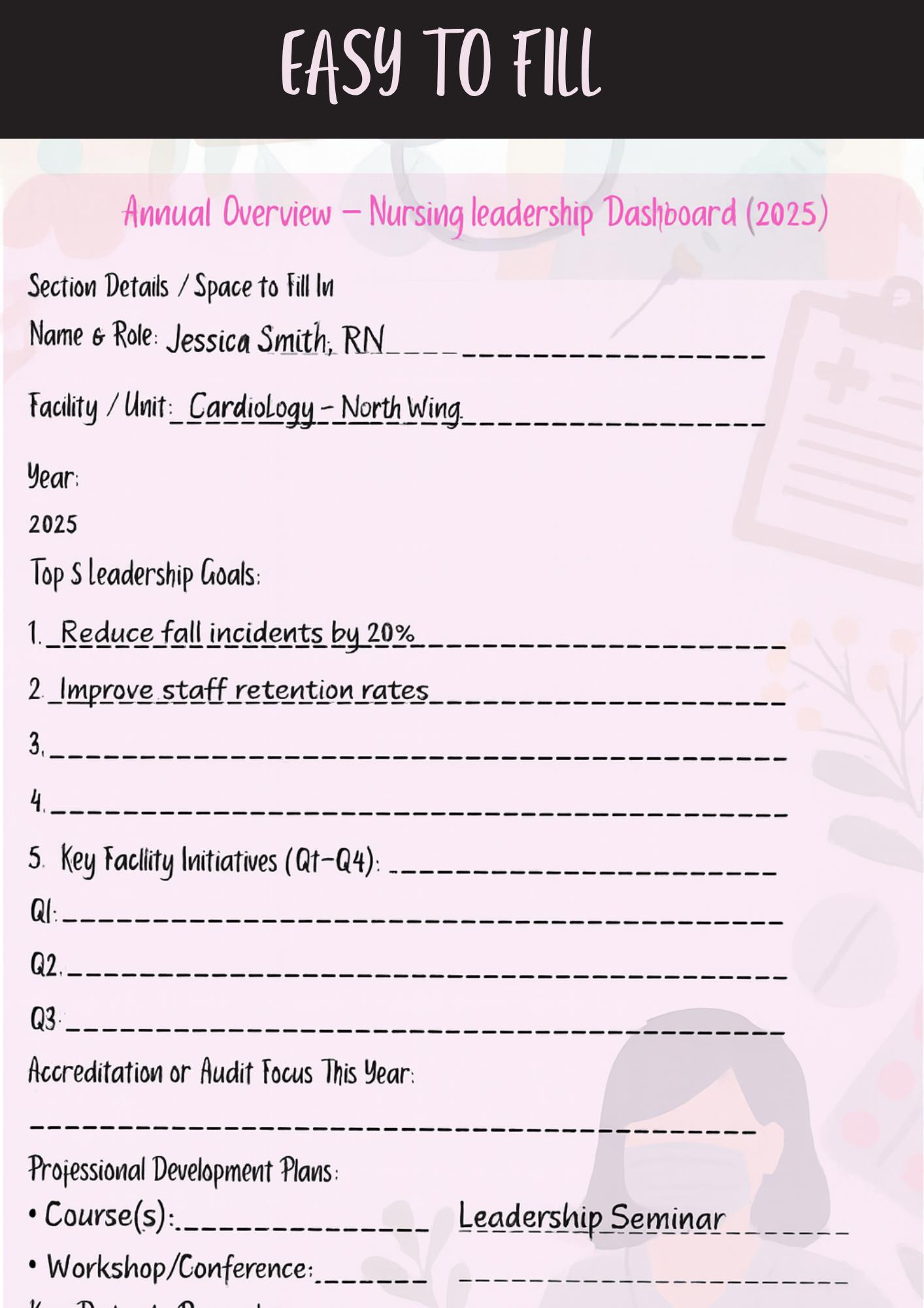 Editable Nursing Leadership Planner, RN RPN Nurse Manager Dashboard ...