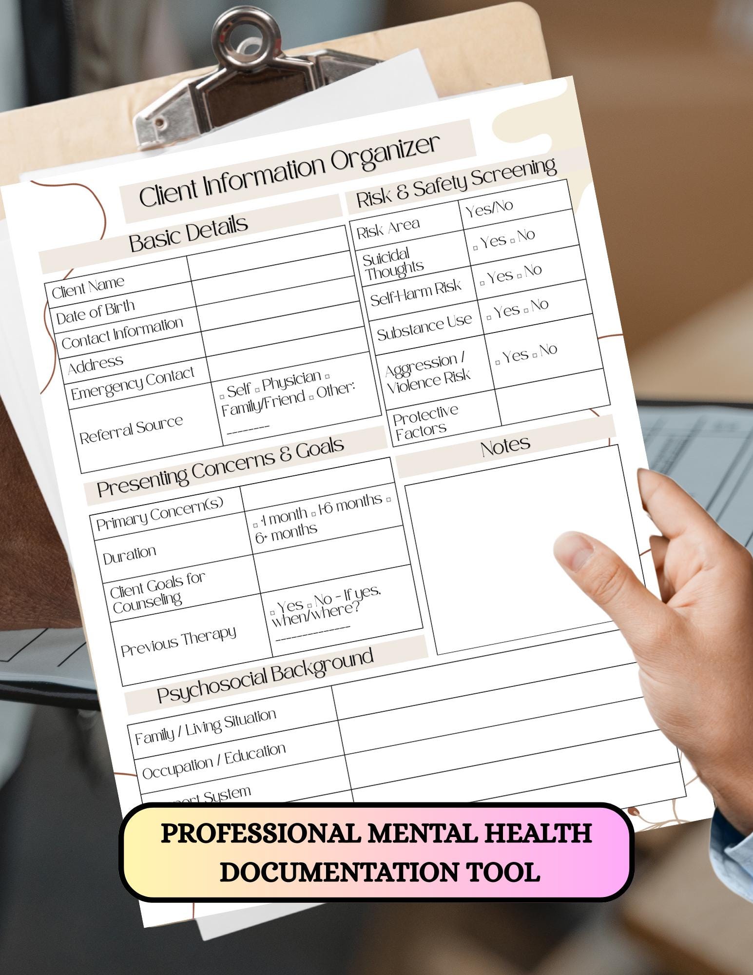 Client Information Organizer for Counselors, 5-page Therapy Intake ...