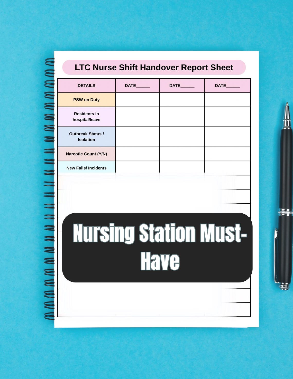 LTC Nurse Shift Handover Report Sheet | Printable Nurse Report Template ...