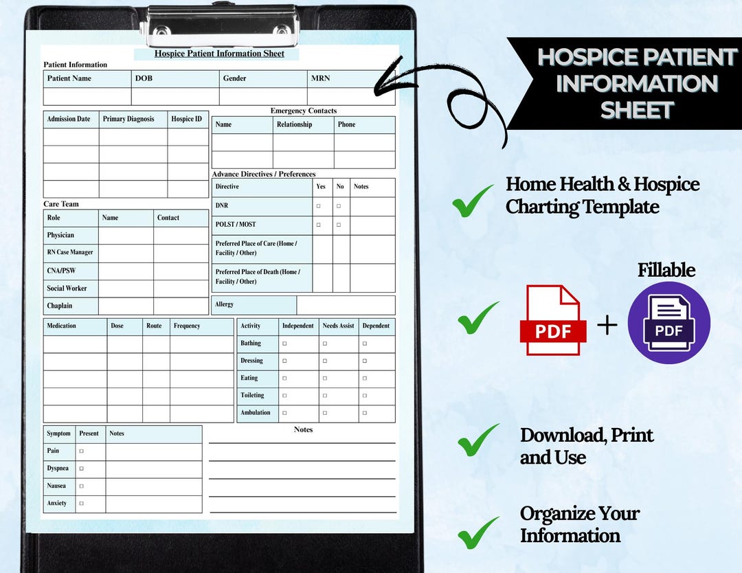 Hospice Patient Information Sheet for Home Health Care and Community ...