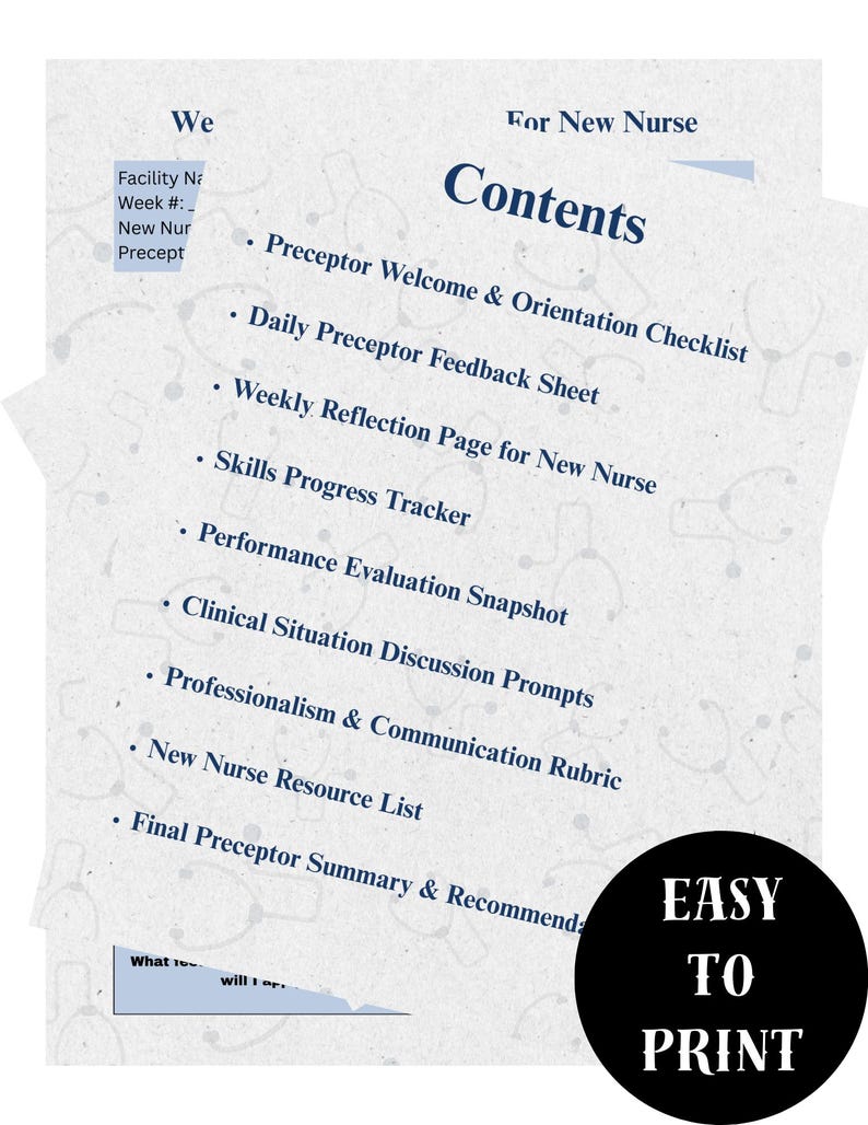 Preceptor Nurse Onboarding Toolkit, New Grad Nurse Orientation Binder ...