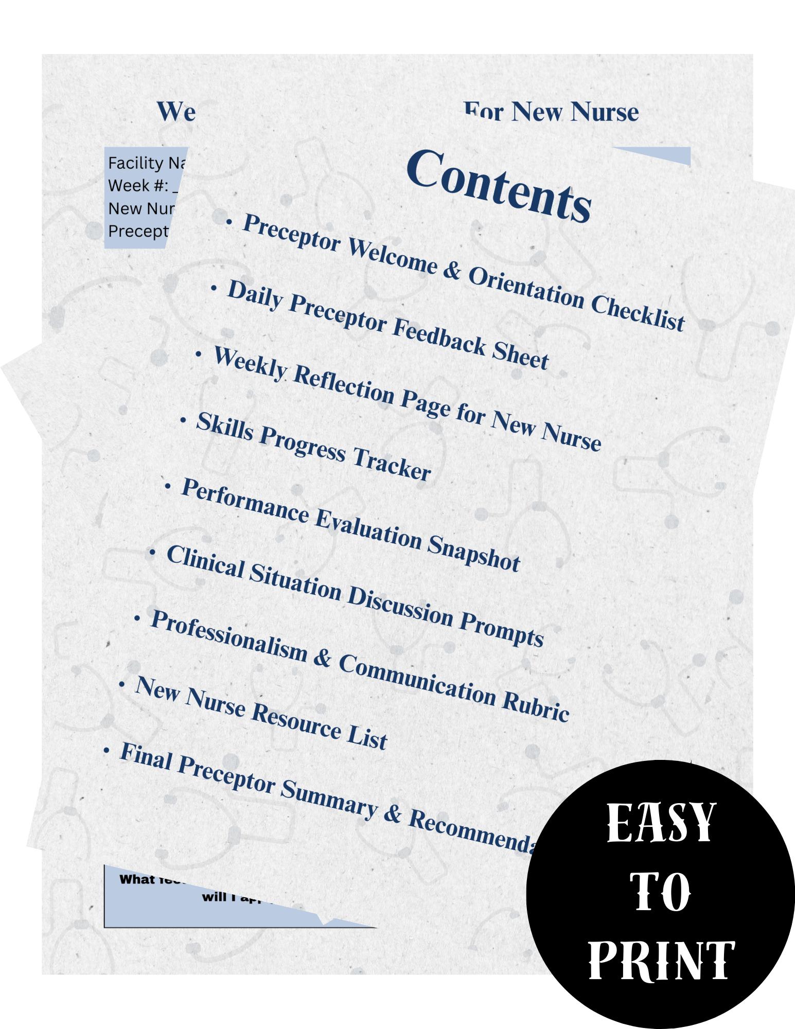 Preceptor Nurse Onboarding Toolkit, New Grad Nurse Orientation Binder ...