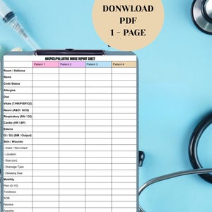 Hospice Nurse Report Sheet, Nurse Cheat Sheet, Printable Assessment ...
