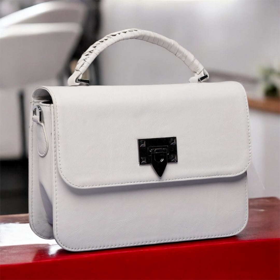 White Leather Lady Handbag | Diva Mantra Elegant Purse | Chic Top ...