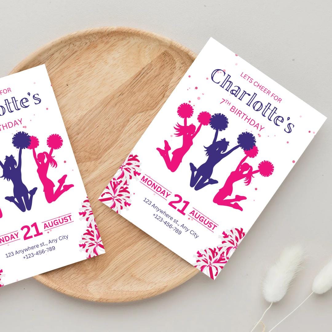 Girl Cheerleader Invitation Printable Cheer Birthday Invite Printed ...