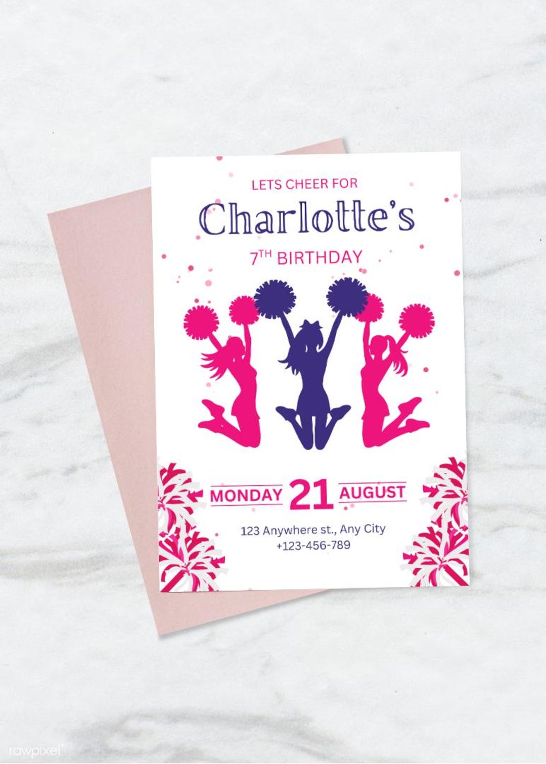 Girl Cheerleader Invitation Printable Cheer Birthday Invite Printed ...
