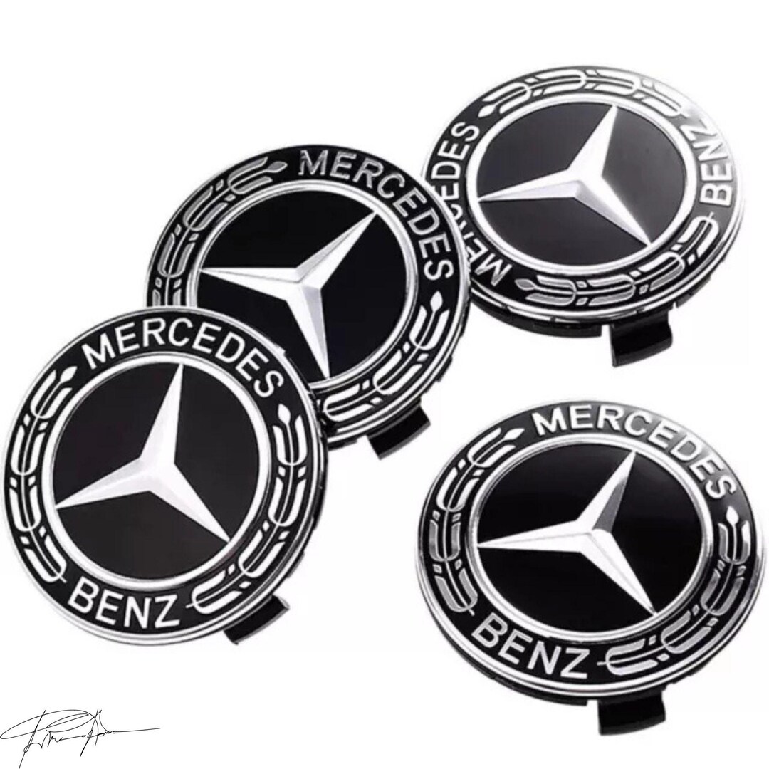 Set (4PCS) Mercedes-benz Wheel Center Caps 75mm – Black Emblem Hubcap ...