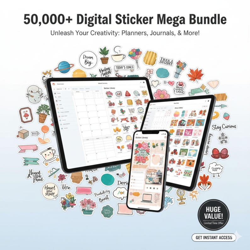 Más de 50,000 mega paquetes de pegatinas digitales, pegatinas PNG para ...