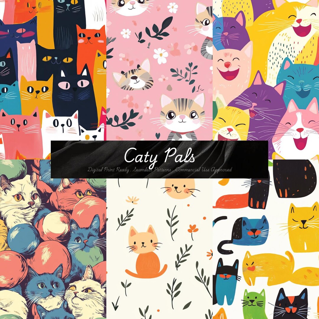 Caty Pals - Commercial Use | Seamless Pattern | Digital Paper | Digital ...