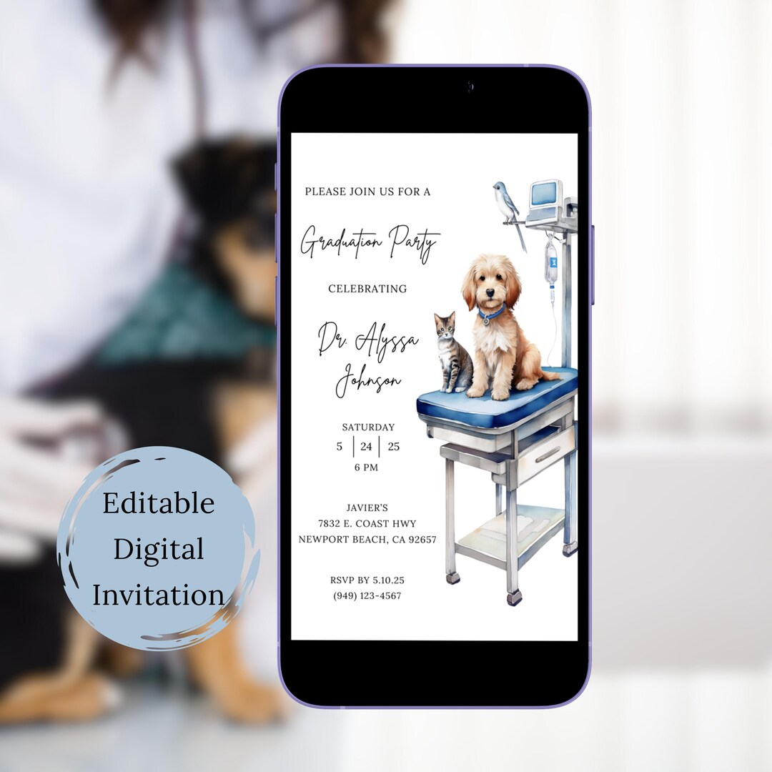 Veterinarian Graduation Party Invitation | Digital Vet Graduation Party ...