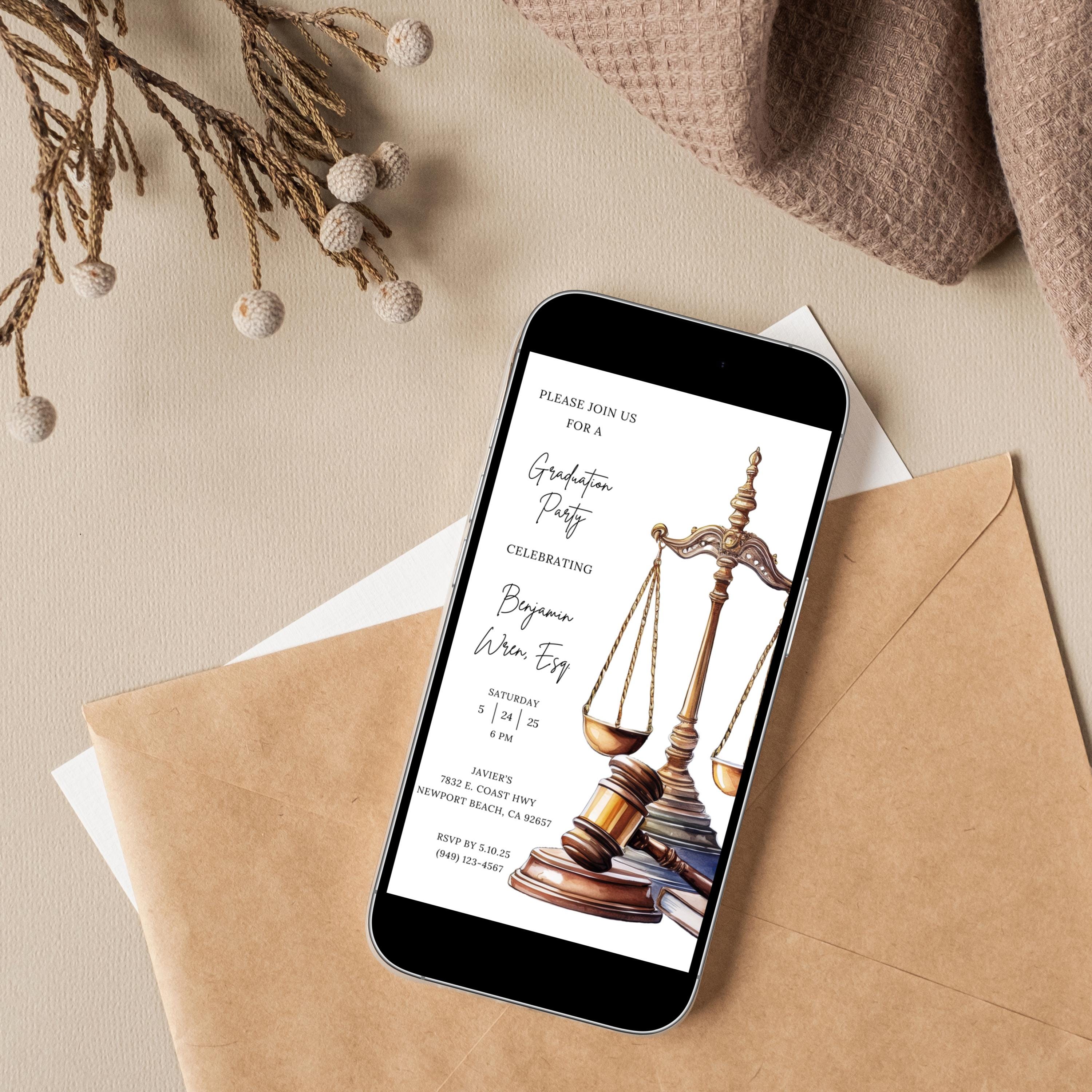 Lawyer Graduation Party Invitation | Digital Attorney Graduation Party ...