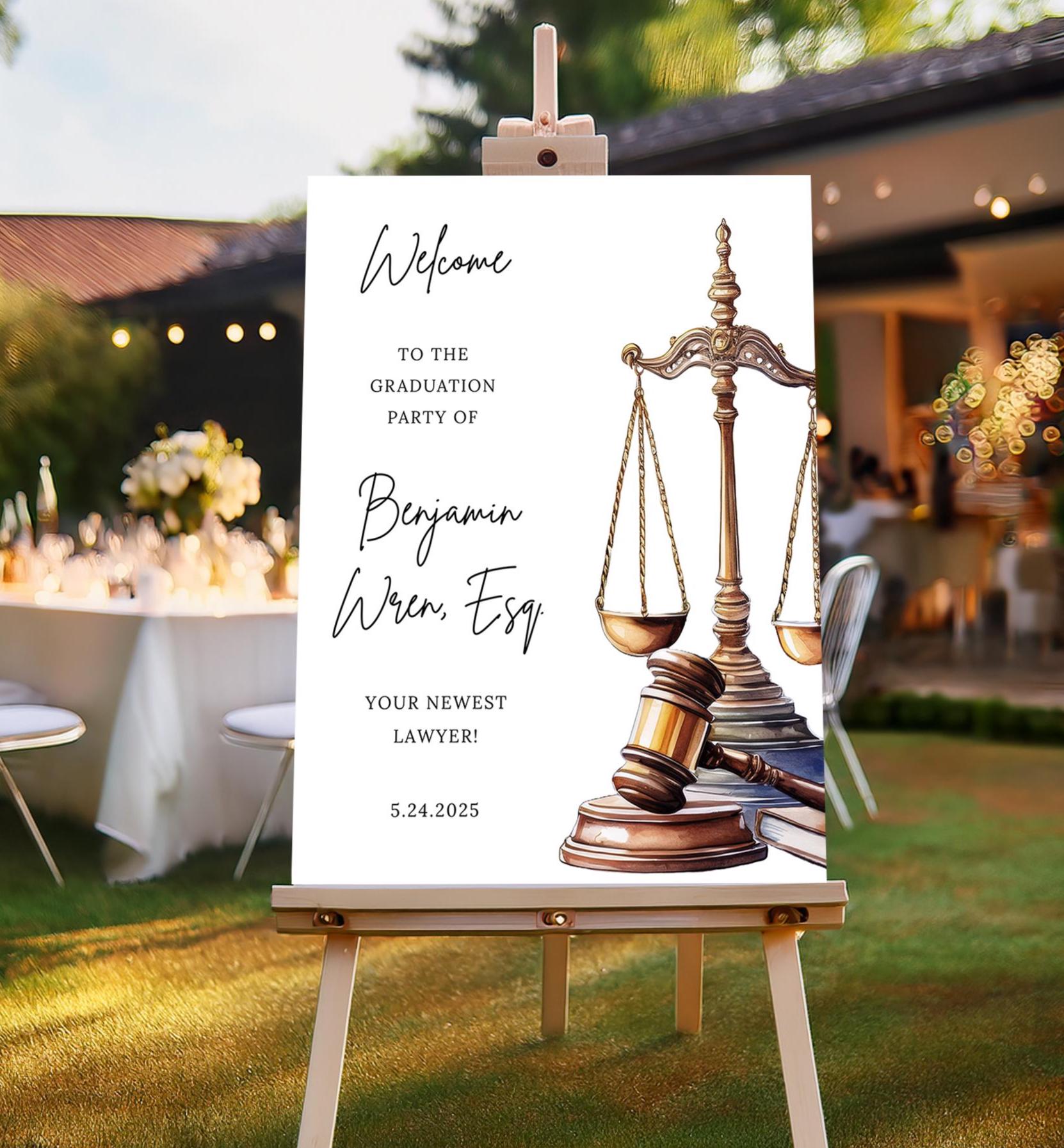 Lawyer Graduation Party Welcome Sign | Attorney Graduation Welcome Sign ...