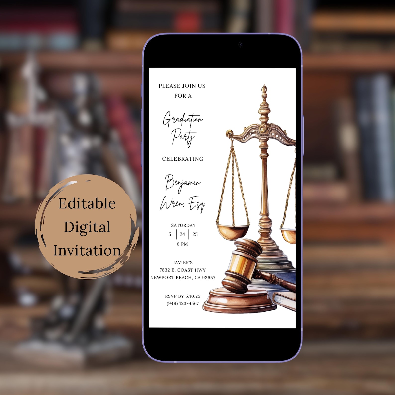 Lawyer Graduation Party Invitation | Digital Attorney Graduation Party ...
